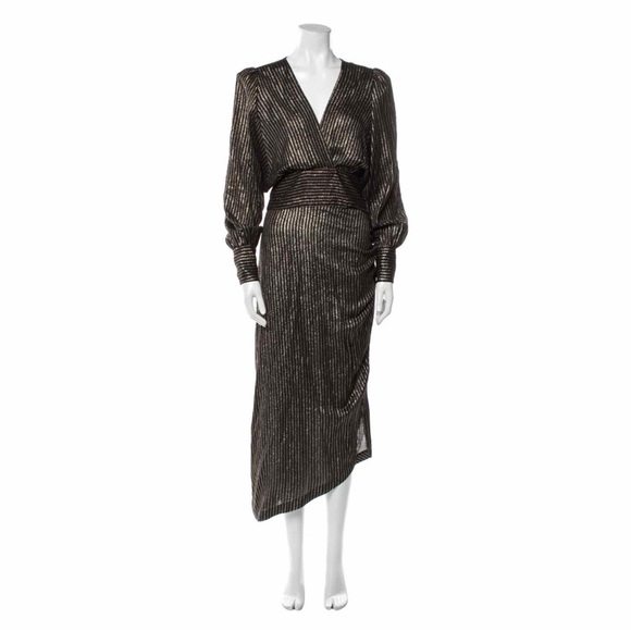 Smythe | Dresses | Smythe Sharp Shoulder Striped Dress Metallic Gold ...